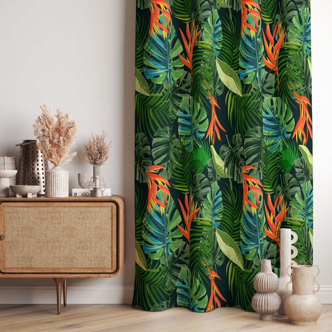 Tropical Jungle Curtains, Tropical Leaf Panels, Exotic Plants Curtain ...