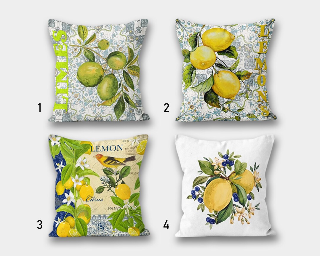 Floral Lemon Pillow Cover, Lemon Cushion Case, Decorative Fruit Cushion ...
