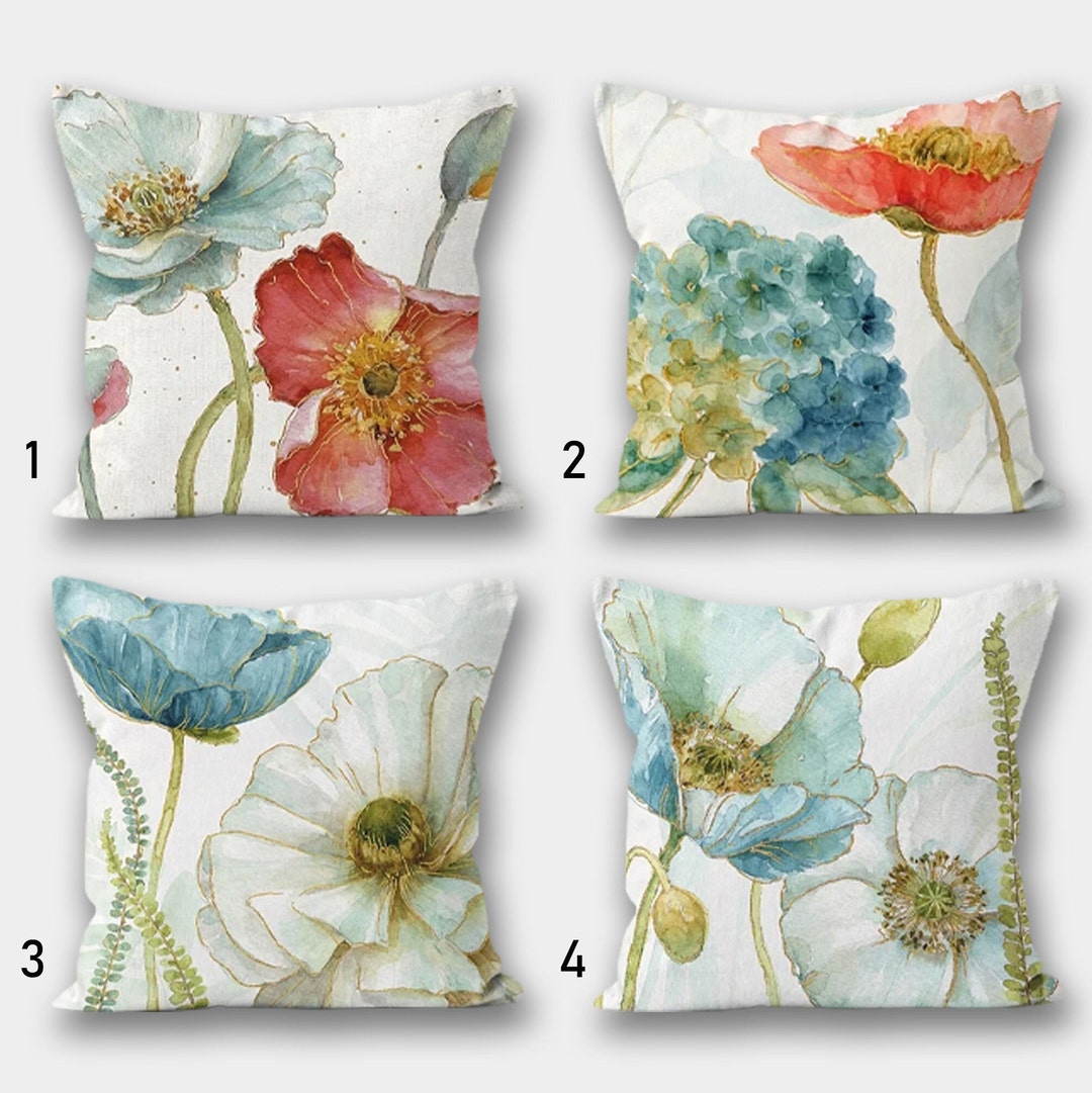 Golden Edge Blue Flower Pillowcase, Floral Pillow Cover, Floral Spring ...