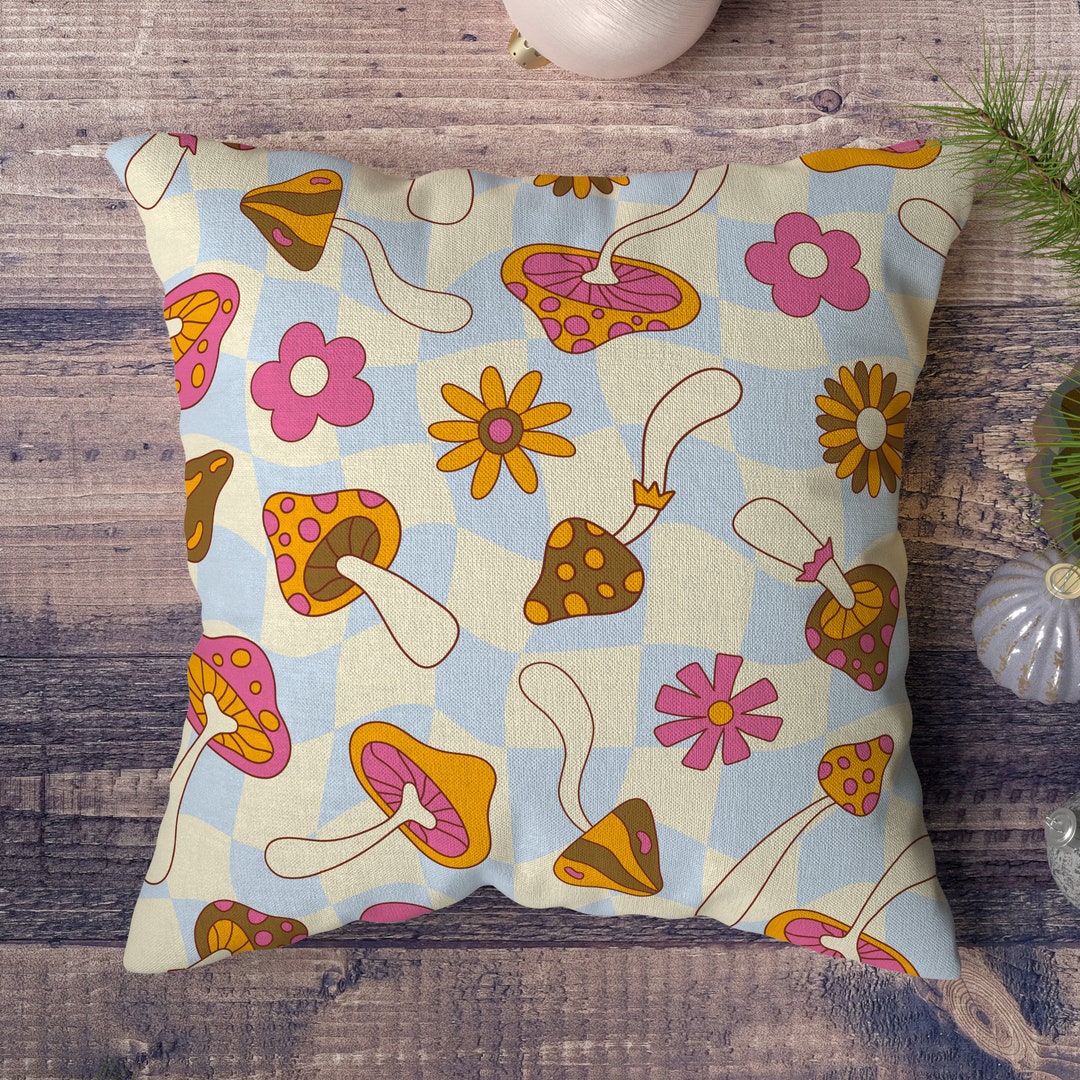 Retro 70s Hippie Pillow Case, 70s Color Boho Hippie Flowers Throw ...