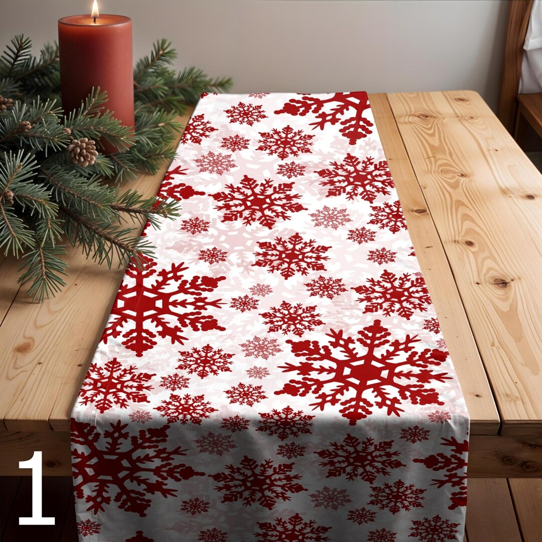 Christmas Snowflakes Table Runner, Winter Table Runners, Christmas Red Green Table Runner, Xmas ...