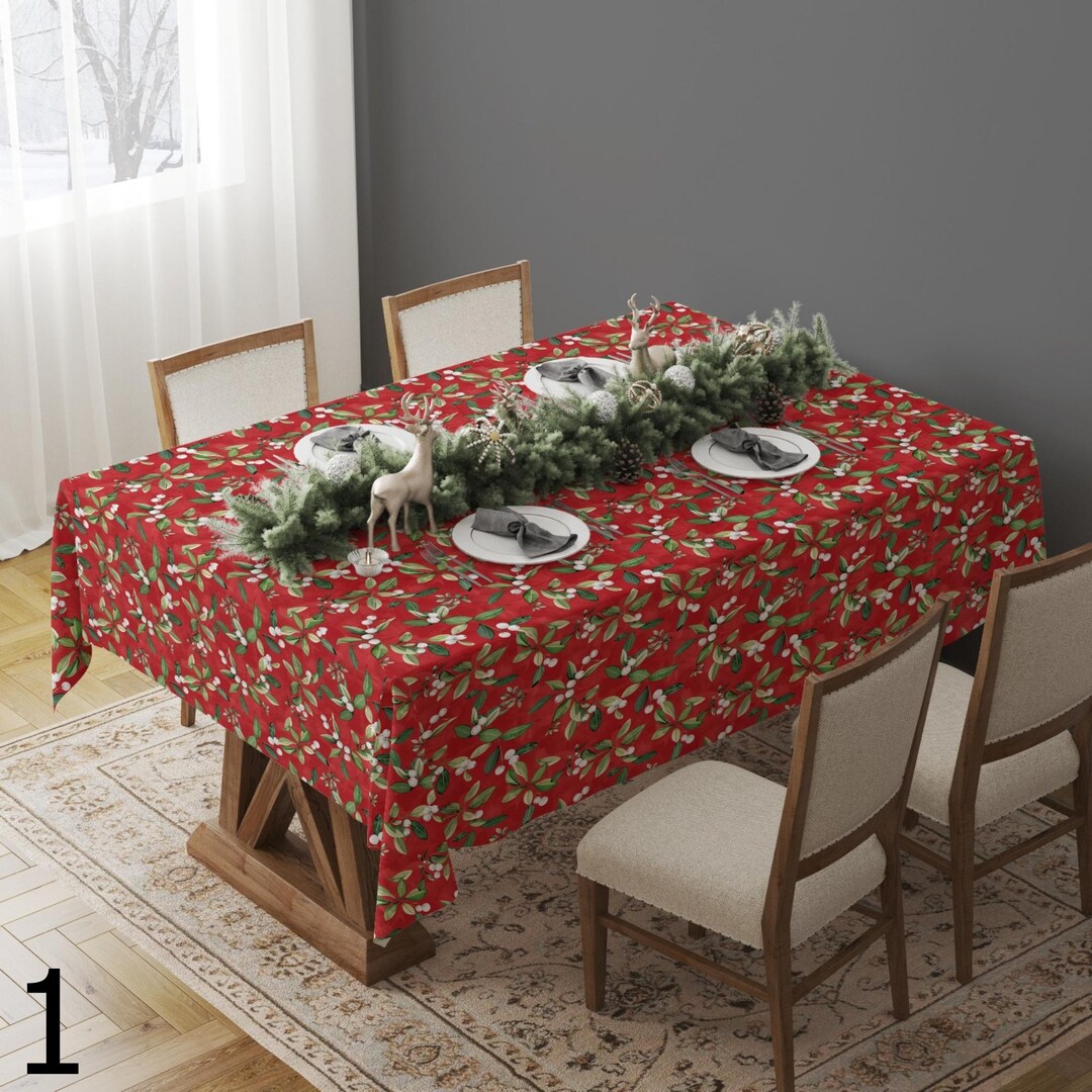 Christmas Red Berry Tablecloth, Xmas Holly Berry Table Cover, Xmas ...