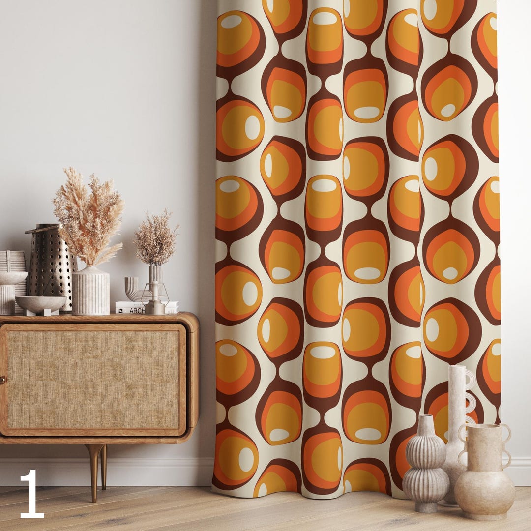 Retro Vintage Panels, Mid Century Panel Curtains, Retro Groovy Blackout ...