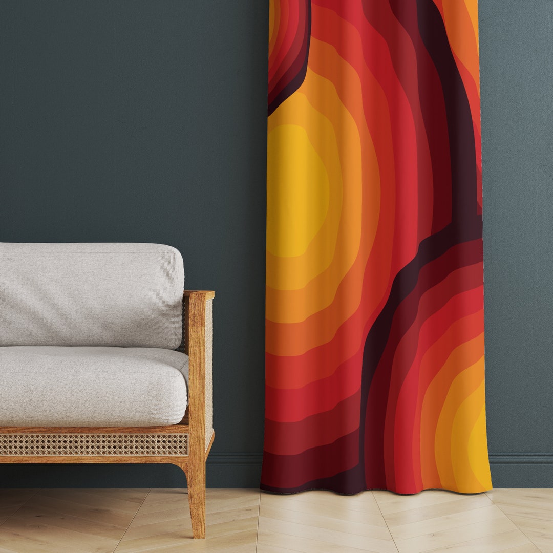 Retro Abstract Curtain Panel, Mid Century Modern Abstract Printed ...