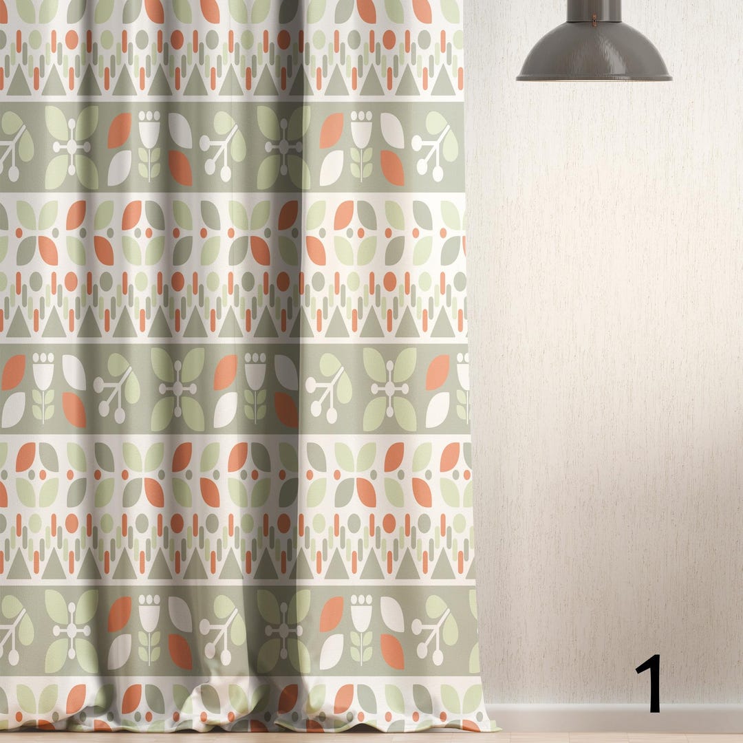 Scandi Nordic Folk Art Floral Panel Curtain, Scandinavian Curtains ...