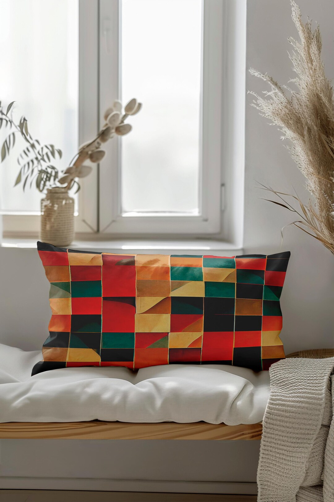 70s Rectangle Pillow Covers, Mid Century Cushion Covers, Retro ...