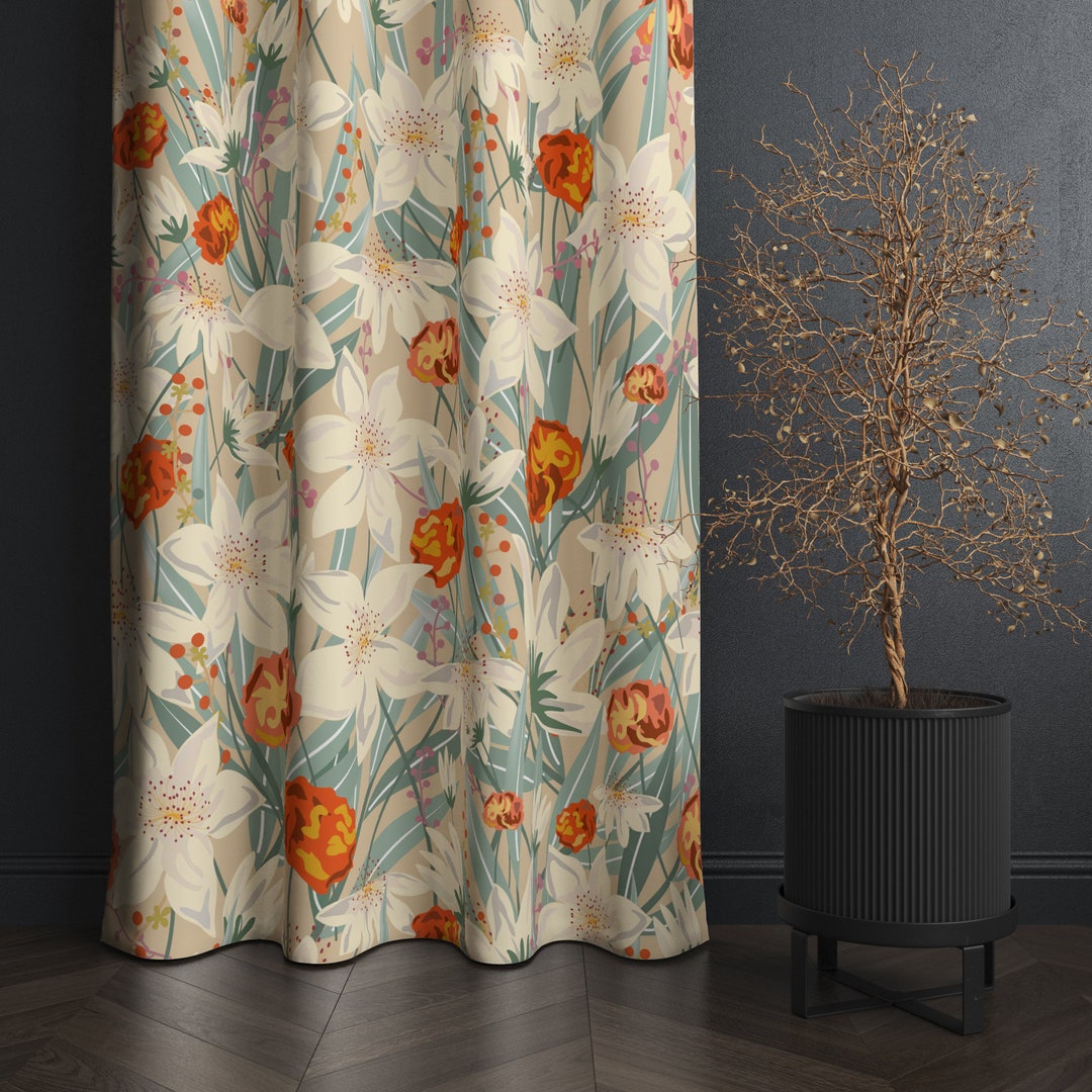 Modern Vintage Floral Boho Curtains, Floral Printed Drapes, Floral ...