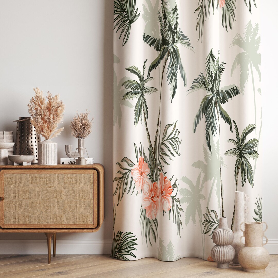 Tropical Curtain, Palm Tree Panel Curtains, Exotic Plants Window ...