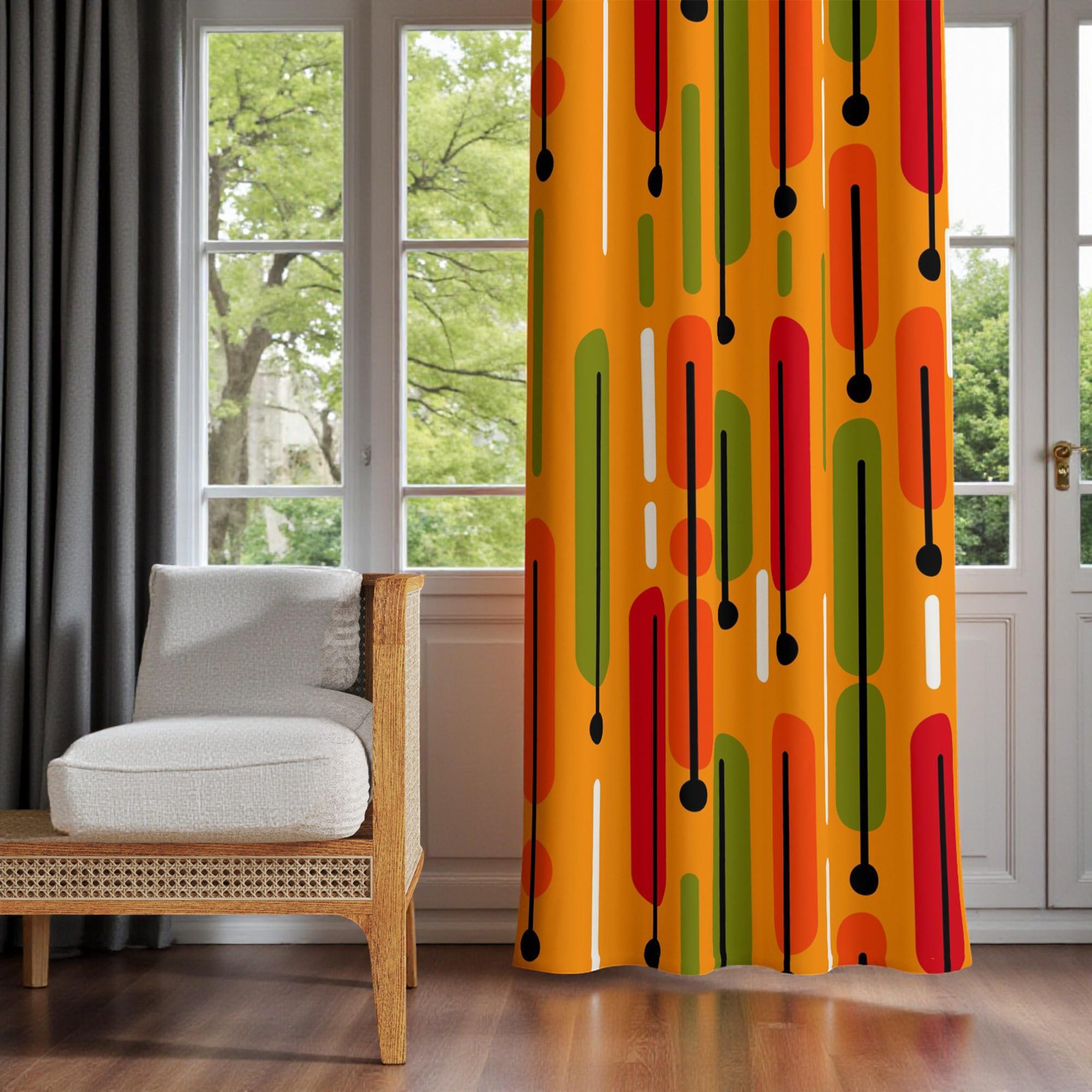 Mid-century Modern Curtains, 70s Window Drapes, Retro 70s Curtain Panel ...