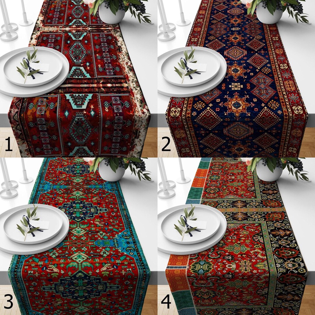 Rug Table Runners, Antique Carpet Style Printed Table Runner, Ethnic ...