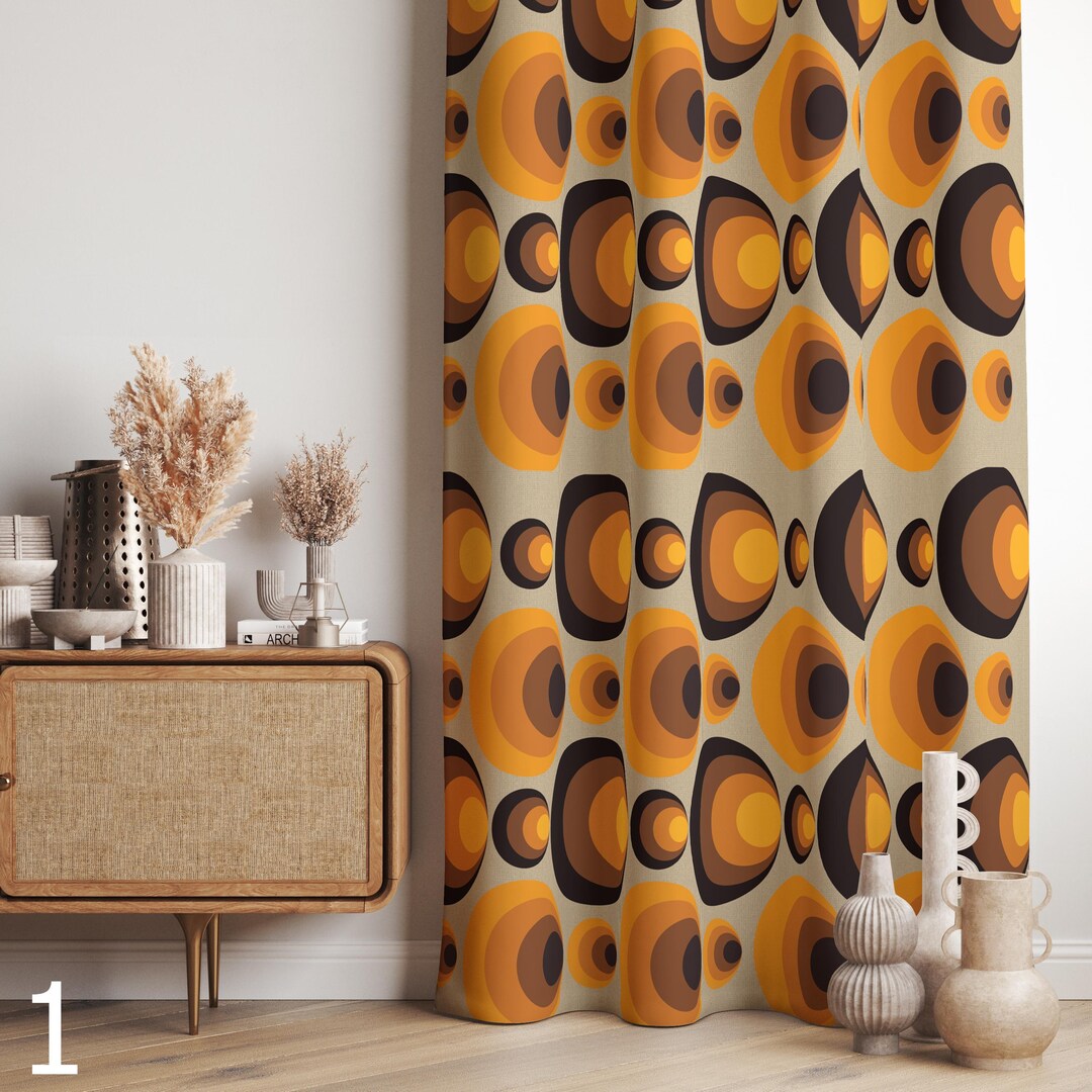 Retro Curtains, Mid-century Modern Panels, 70s Colorful Blackout ...
