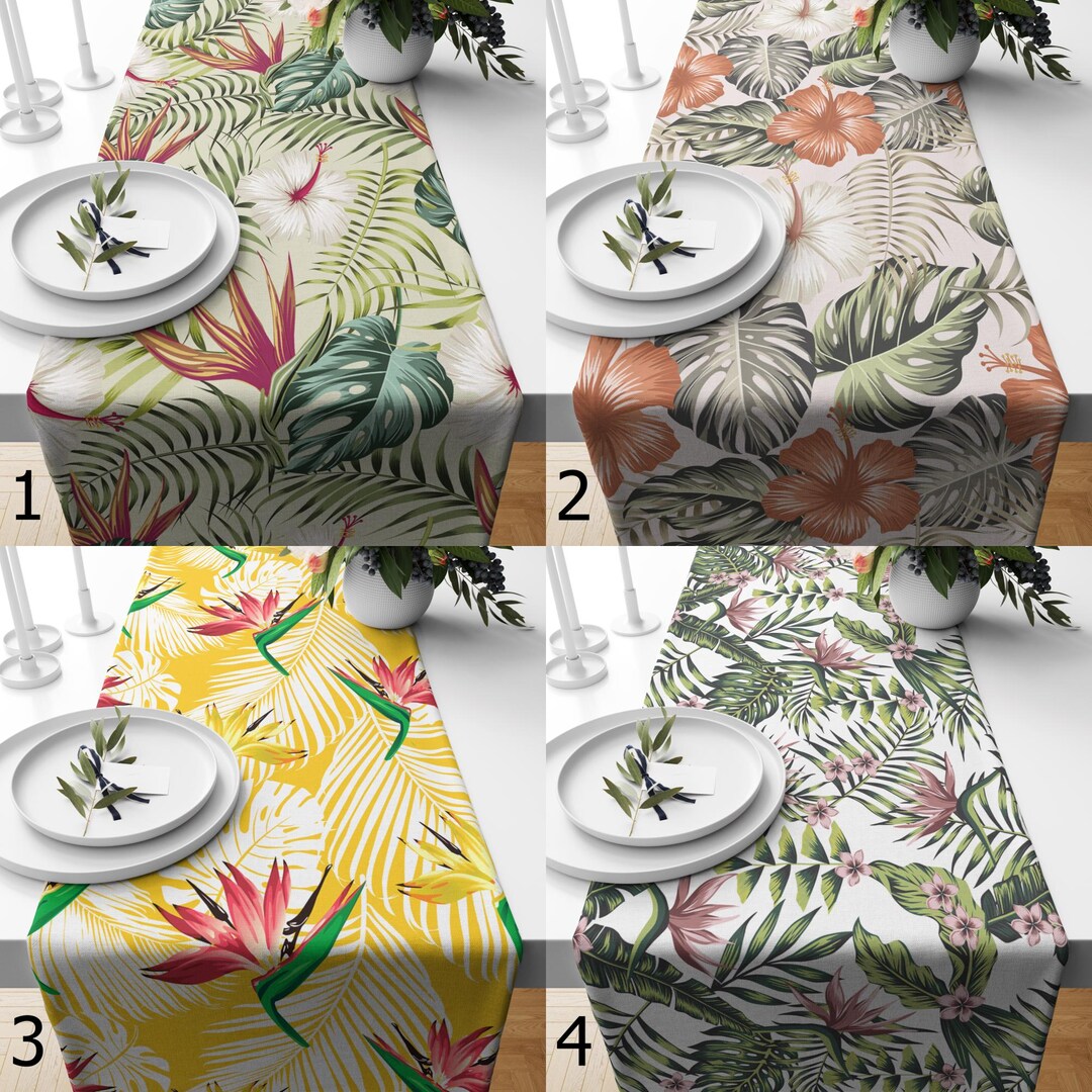Tropical Flowers Print Table Runners, Exotic Leaves Table Runners ...