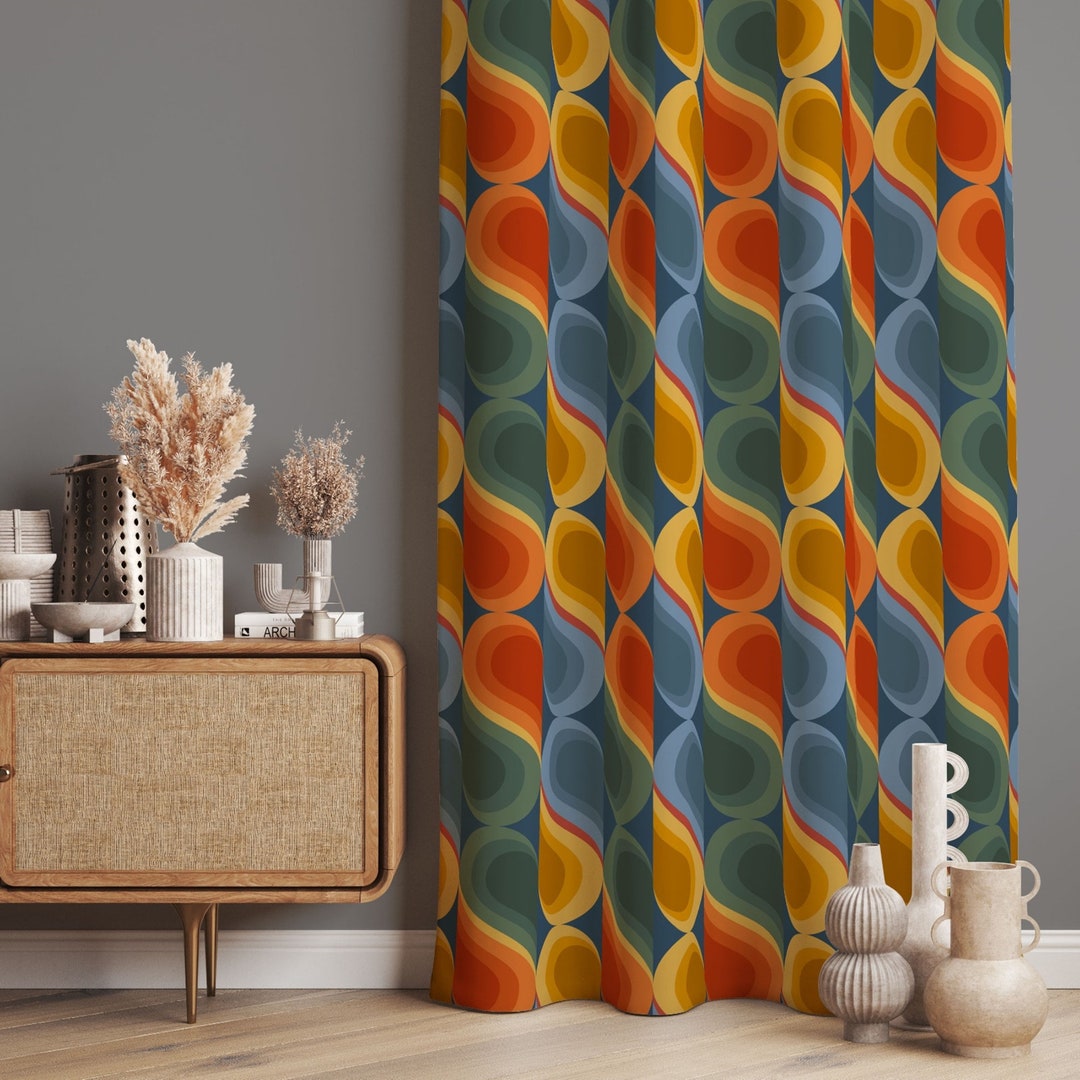 Retro Curtain Panels, Mid Century Modern Panel Curtains, Colorful Retro ...