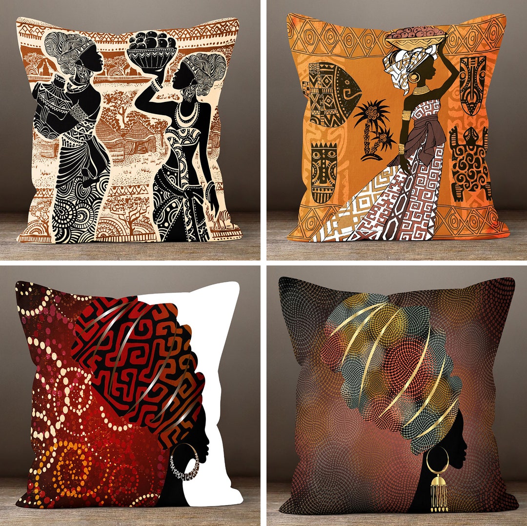 African Woman Throw Pillow Covers, Ethnic African Throw Pillow Covers ...