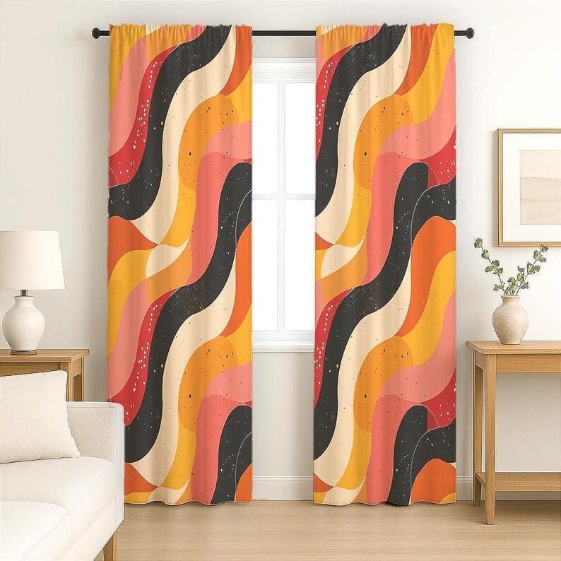 Painel de cortina retrô ondulado, cortinas hippie dos anos 70, cortinas ...