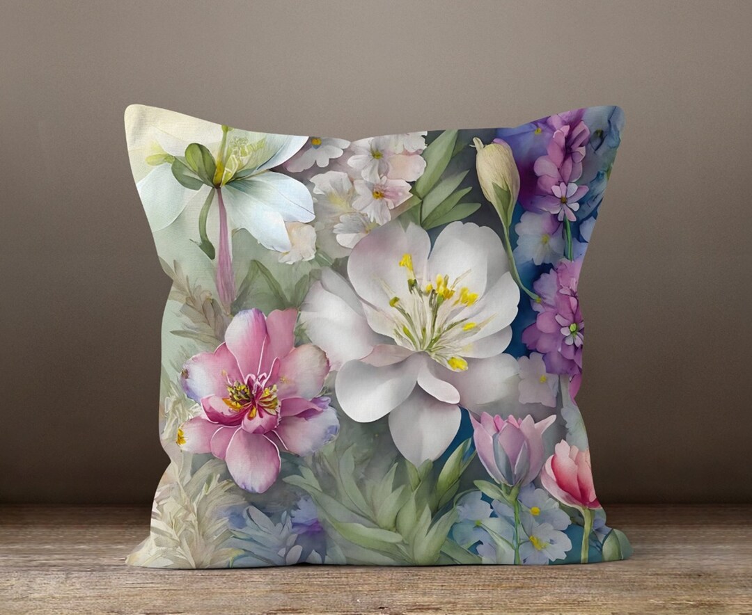 Colorful Floral Pillow Cover, Flowers Throw Pillow Case, Spring Floral ...
