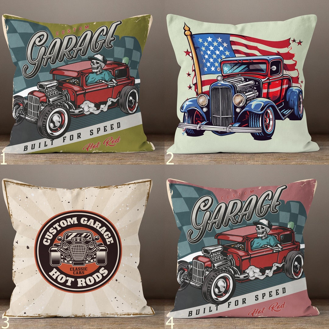 Vintage Car Pillow Covers, Classic Cars Home Decor, Retro Cars Throw ...
