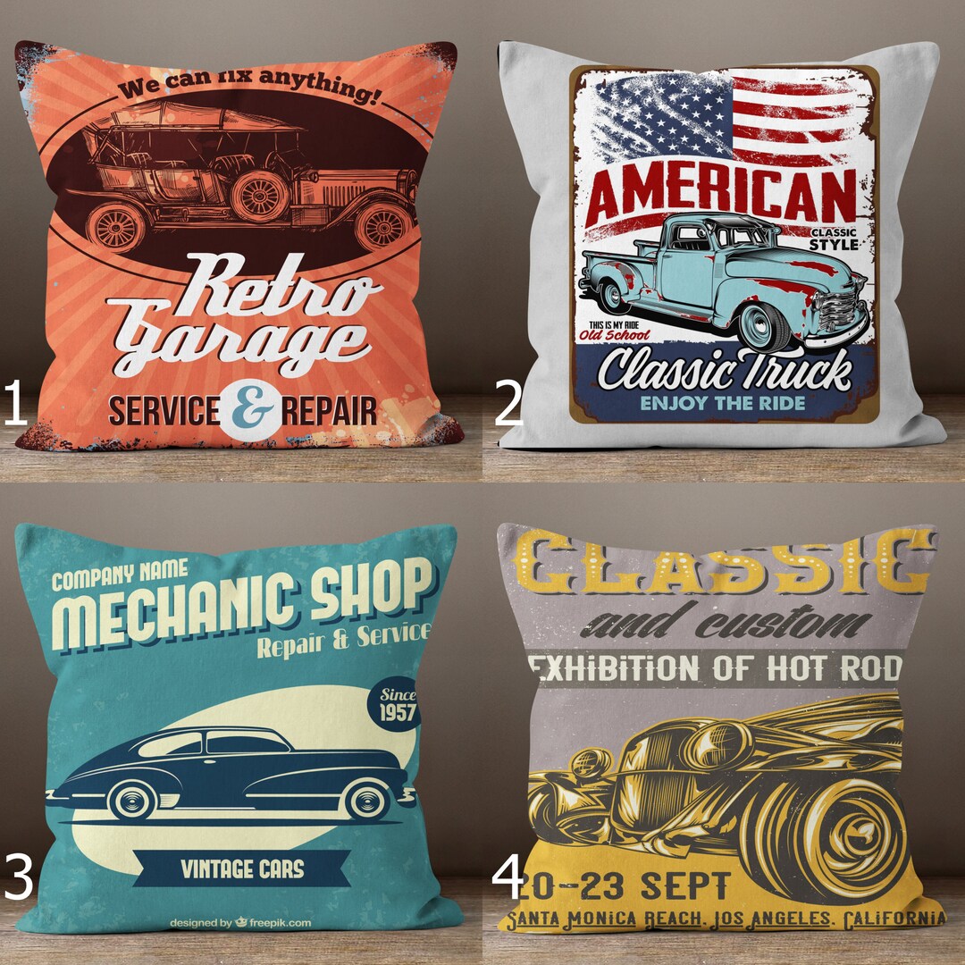 Vintage Cars Pillow Covers, Classic Cars Home Decor, Hot Rods Cars ...
