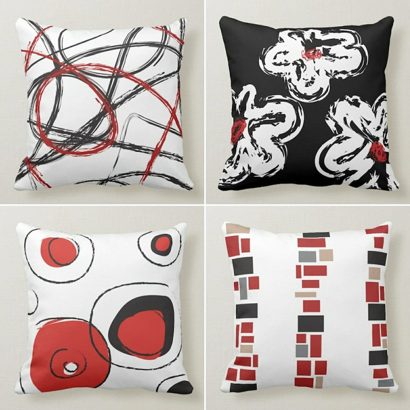 Red Geometric Pillow - Etsy