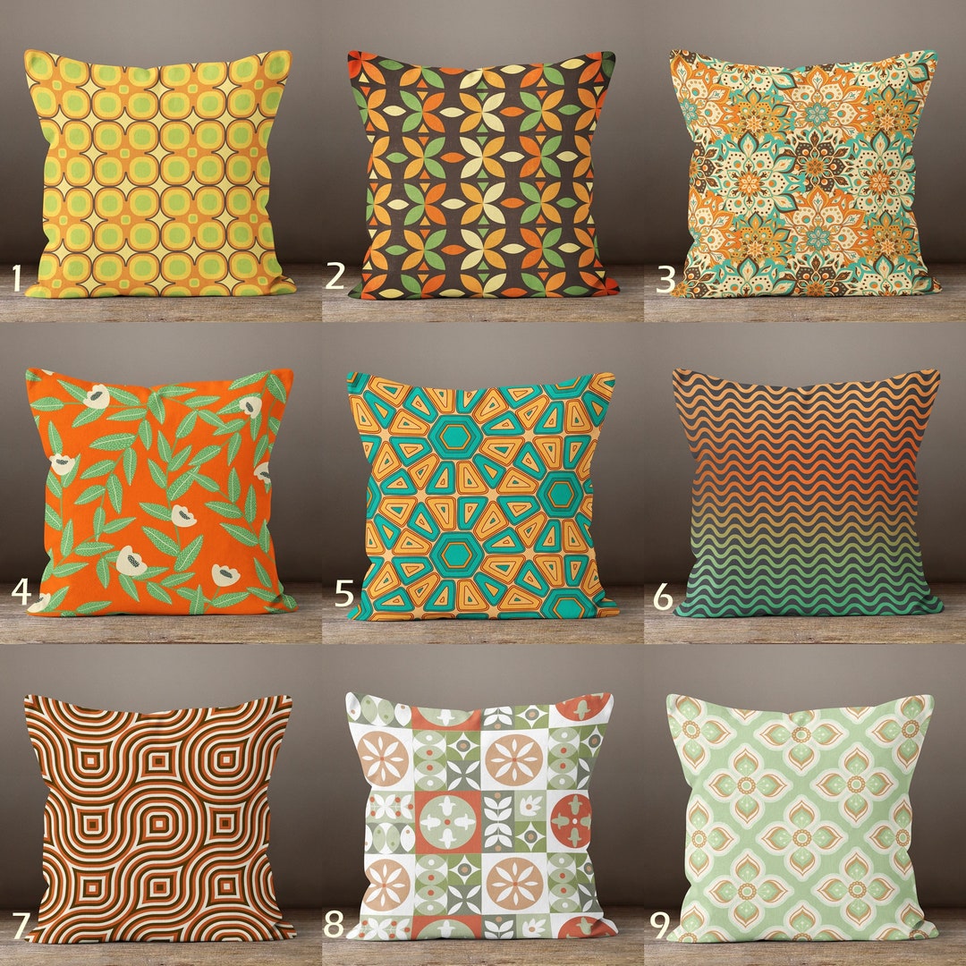 Retro Throw Pillow Cover, 70s Color Mid Century Pillowcase, Mid Century ...