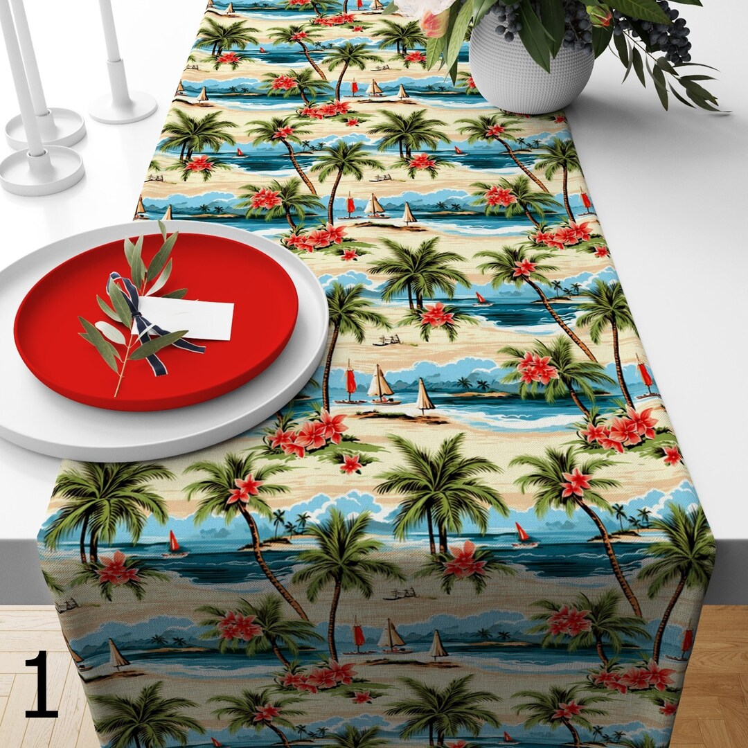Palm Trees Runners, Tropical Table Runner, Hawai Decor Runner, Leaf ...