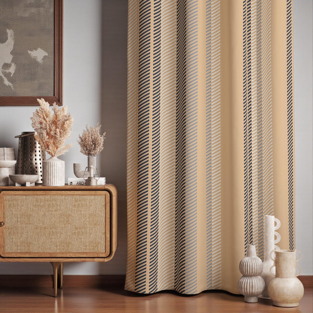 Mid-century Modern Curtains, 70s Window Drapes, Retro 70s Curtain Panel ...