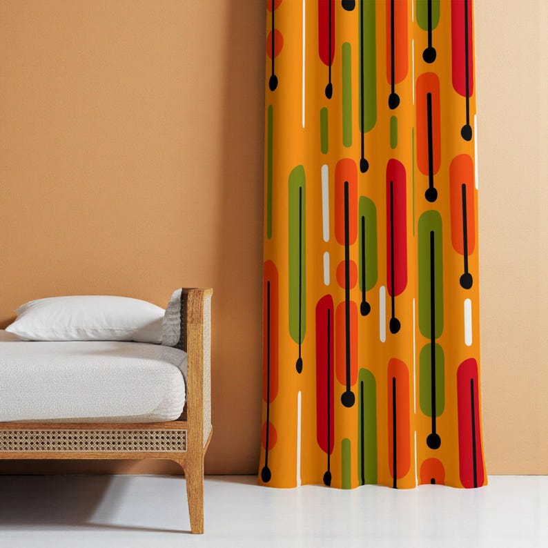 Mid-century Modern Curtains, 70s Window Drapes, Retro 70s Curtain Panel ...