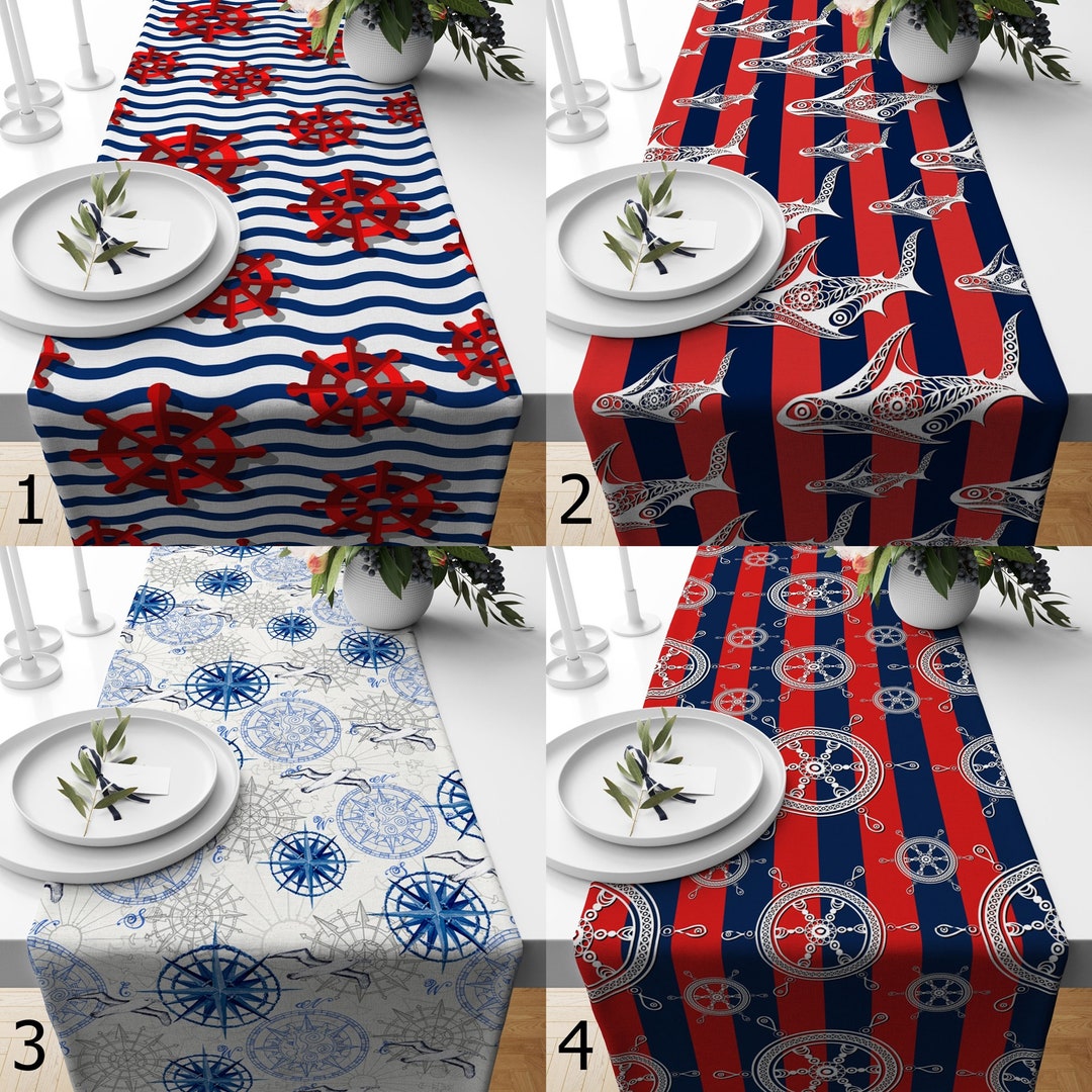 Nautical Decor Runners, Compass Table Runners, Coastal Rudder Table ...