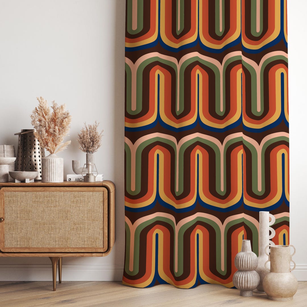 Retro Elegance Panel Curtains, Mid Century Modern Blackout Curtain ...