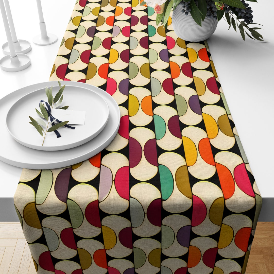 Mid Century Modern Geometric Table Runners, 70s Colorful Table Runner ...