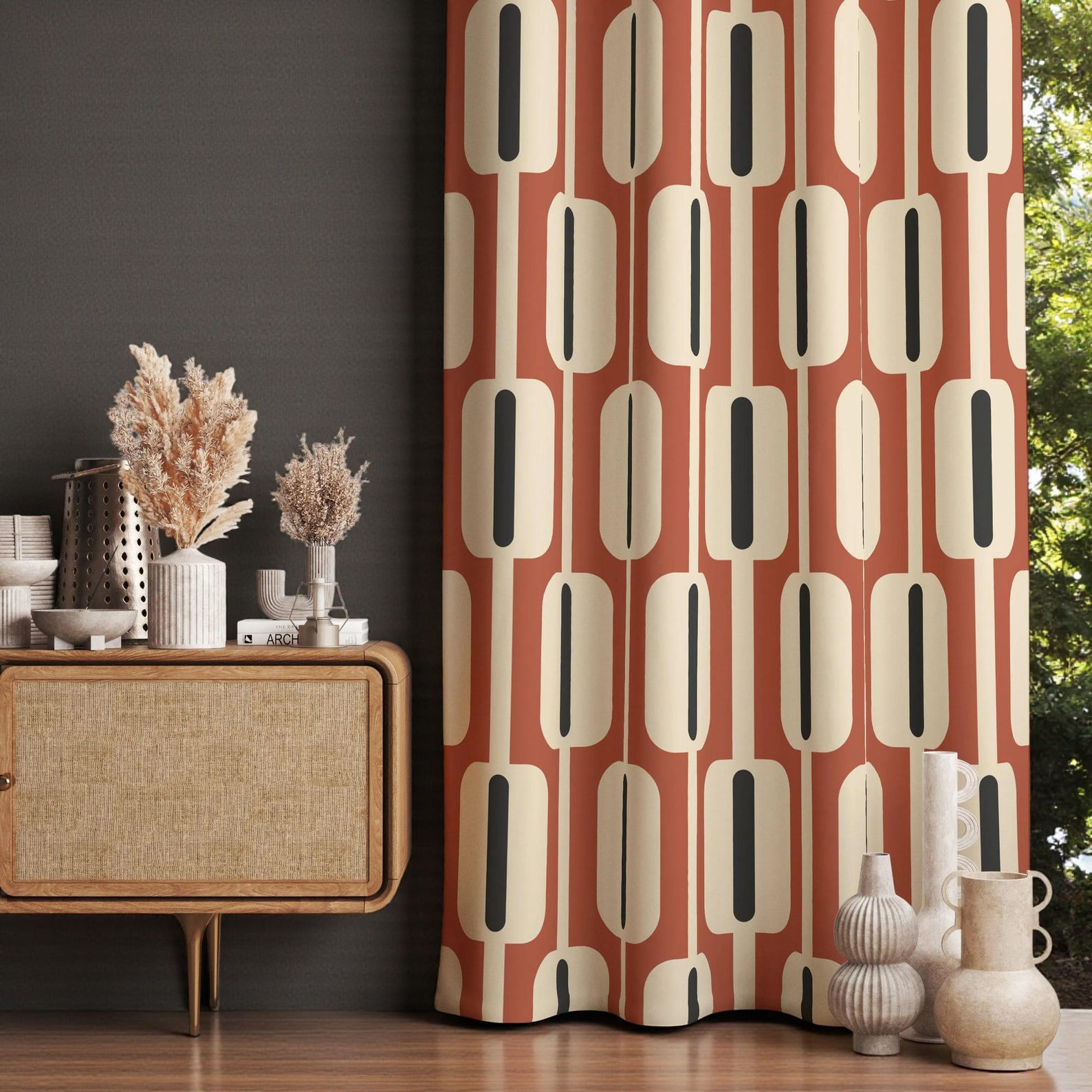 Modern Art Deco Drapes, Retro Geometric Curtains, Mid Century Curtain ...