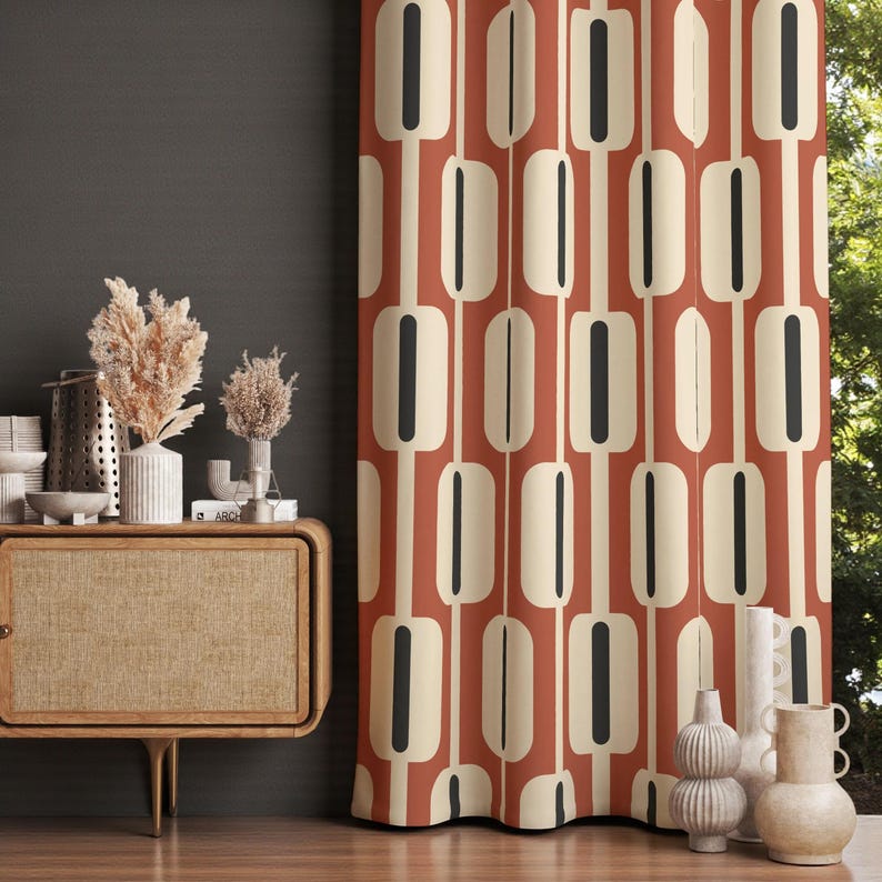 Modern Art Deco Drapes, Retro Geometric Curtains, Mid Century Curtain ...