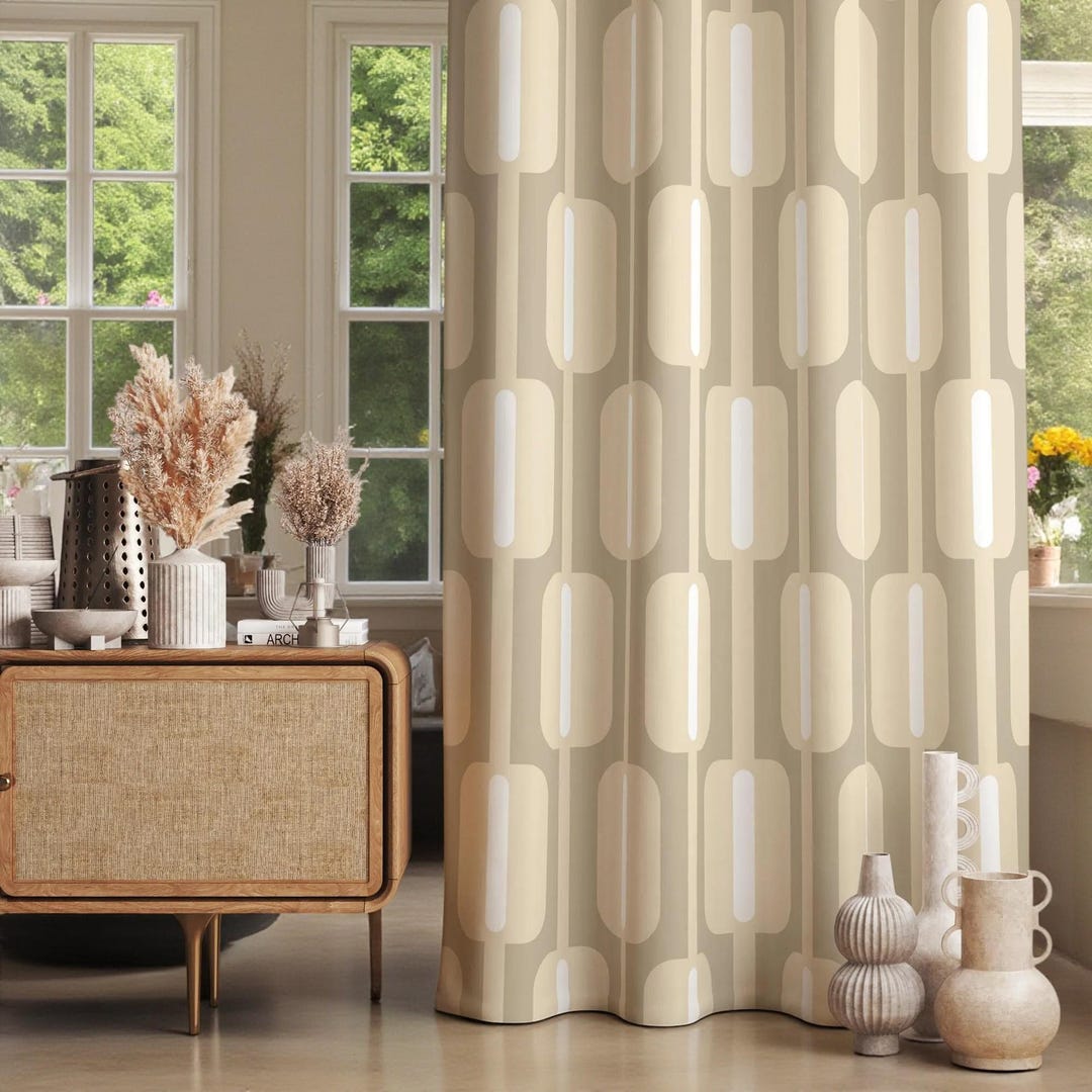 Retro Curtains, Mid Century Modern Curtains, Retro Geometric Curtain ...