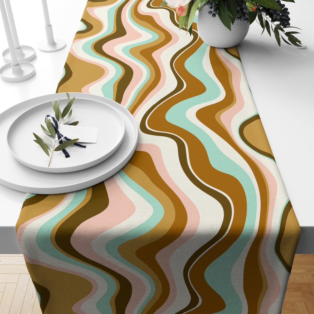 Retro Wavy Table Runners, Retro Groovy Table Runner, Colorful Geometric ...
