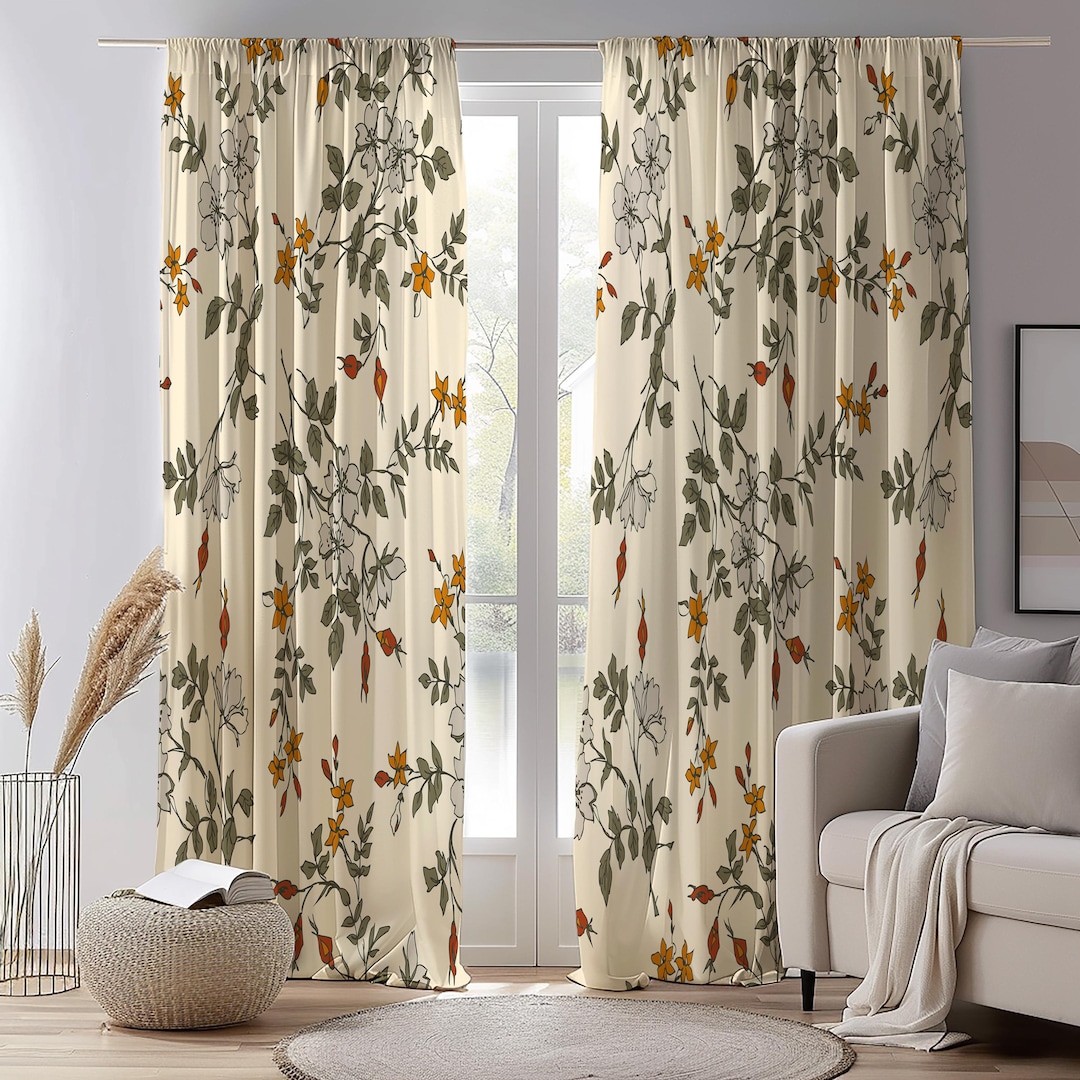 Farmhouse Floral Curtain Panels, Flower Print Curtains, Modern Vintage ...