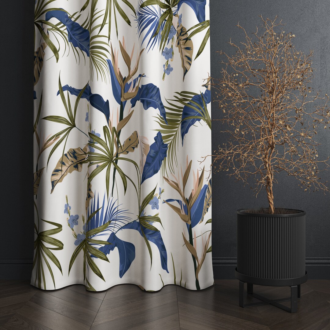 Tropical Curtain Panels Botanical Print Curtains Giant - Etsy