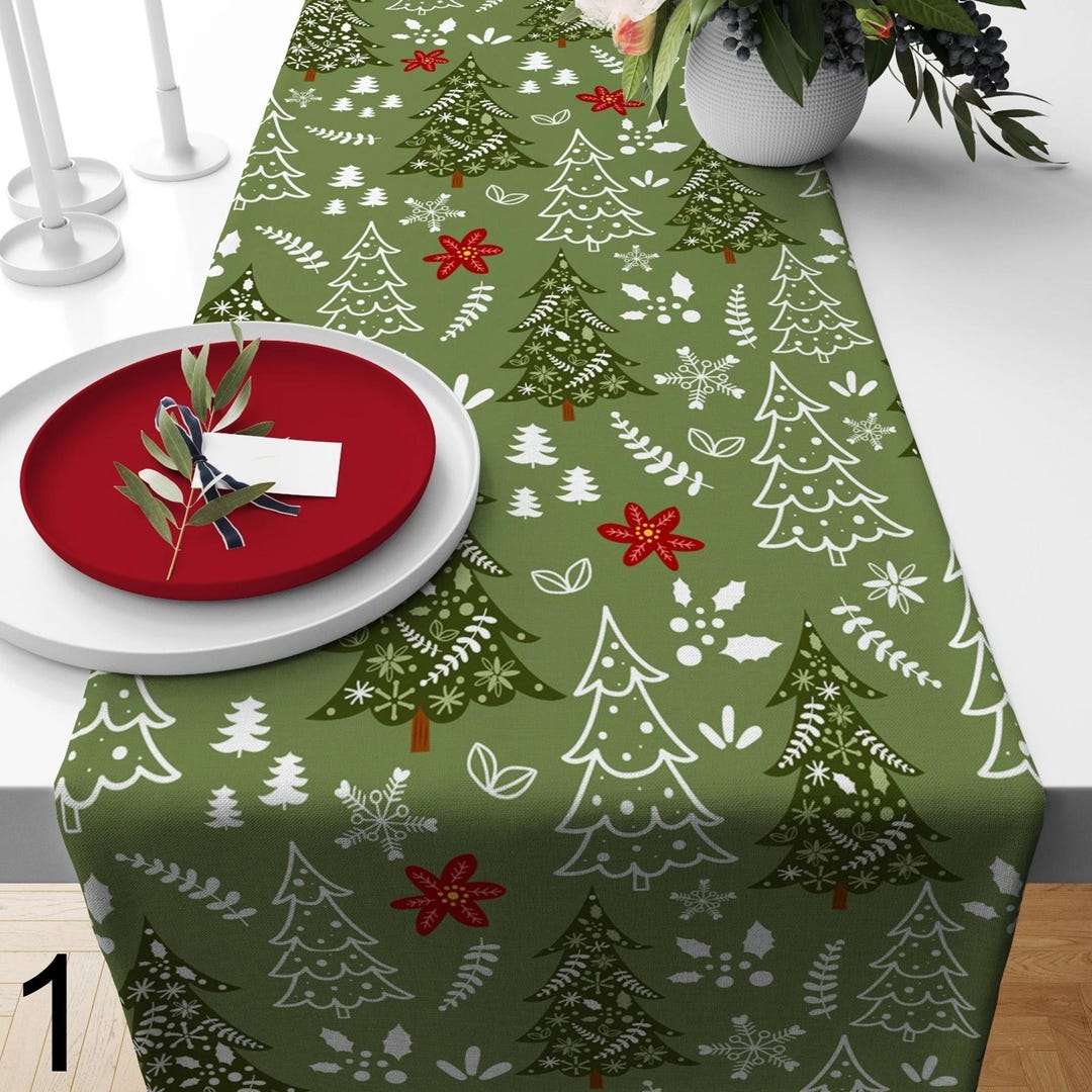 Christmas Tree Table Runner, Xmas Table Runner, Kitchen Pine Trees ...