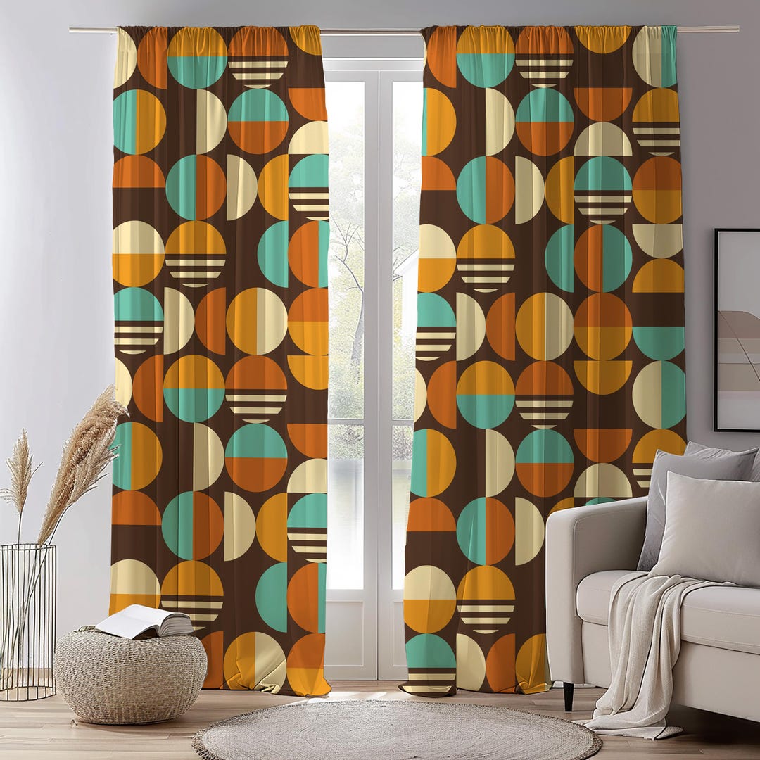 Retro Bauhaus Curtains, Mid-century Modern Curtains, 70s Window Drapes ...