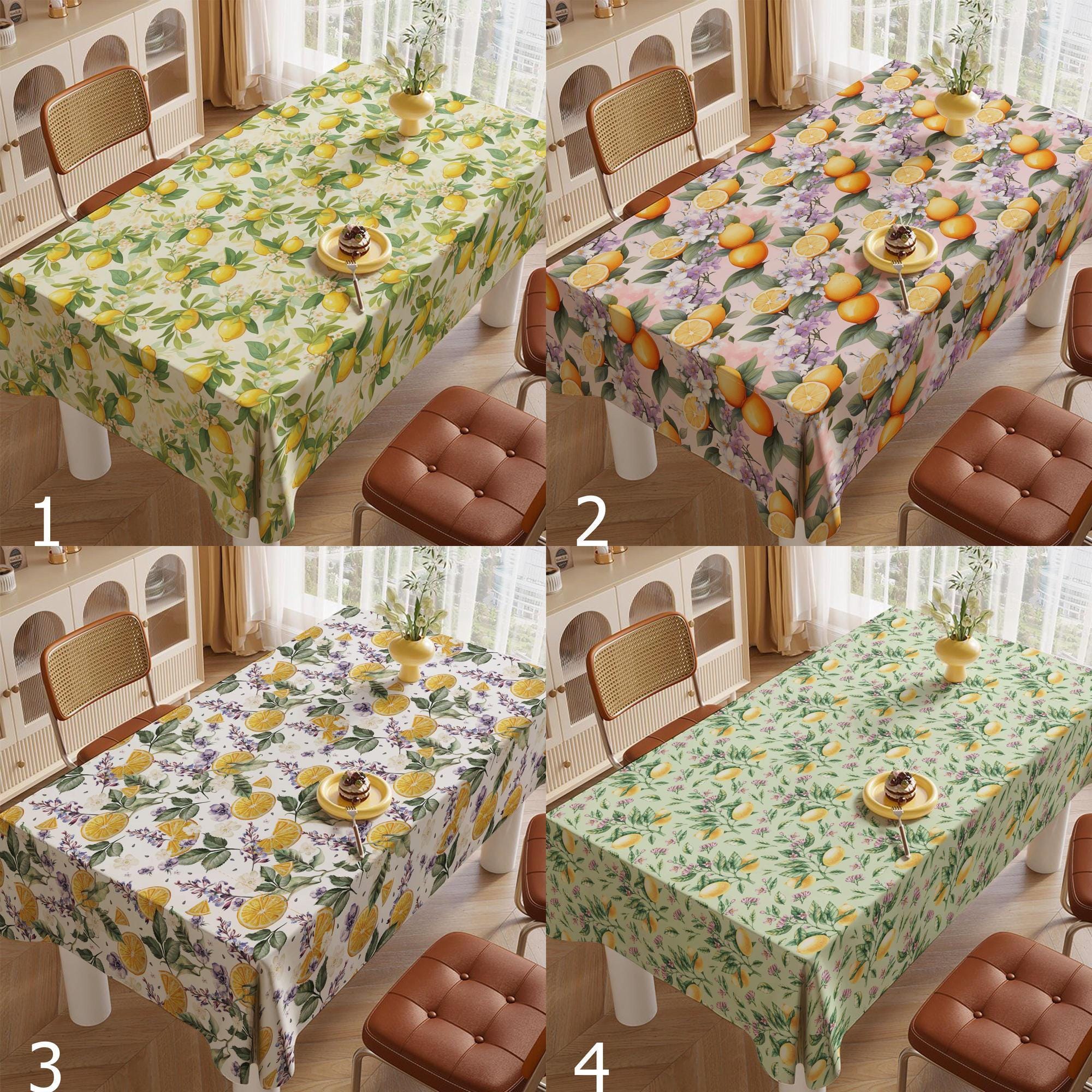 Lemons Tablecloths, Yellow Floral Table Linens, Lemon Garden Tablecloth ...