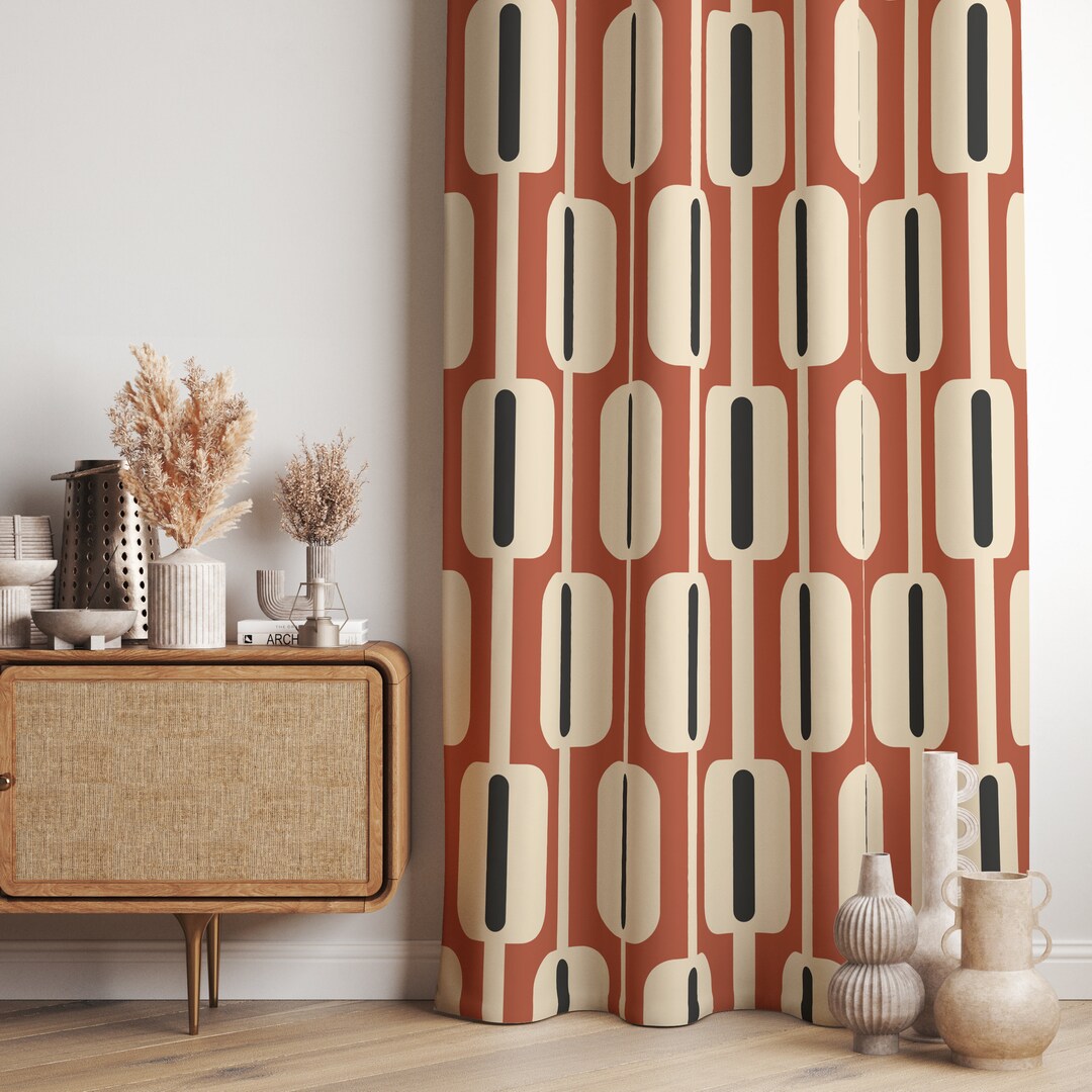Modern Art Deco Drapes, Retro Geometric Curtains, Mid Century Curtain ...