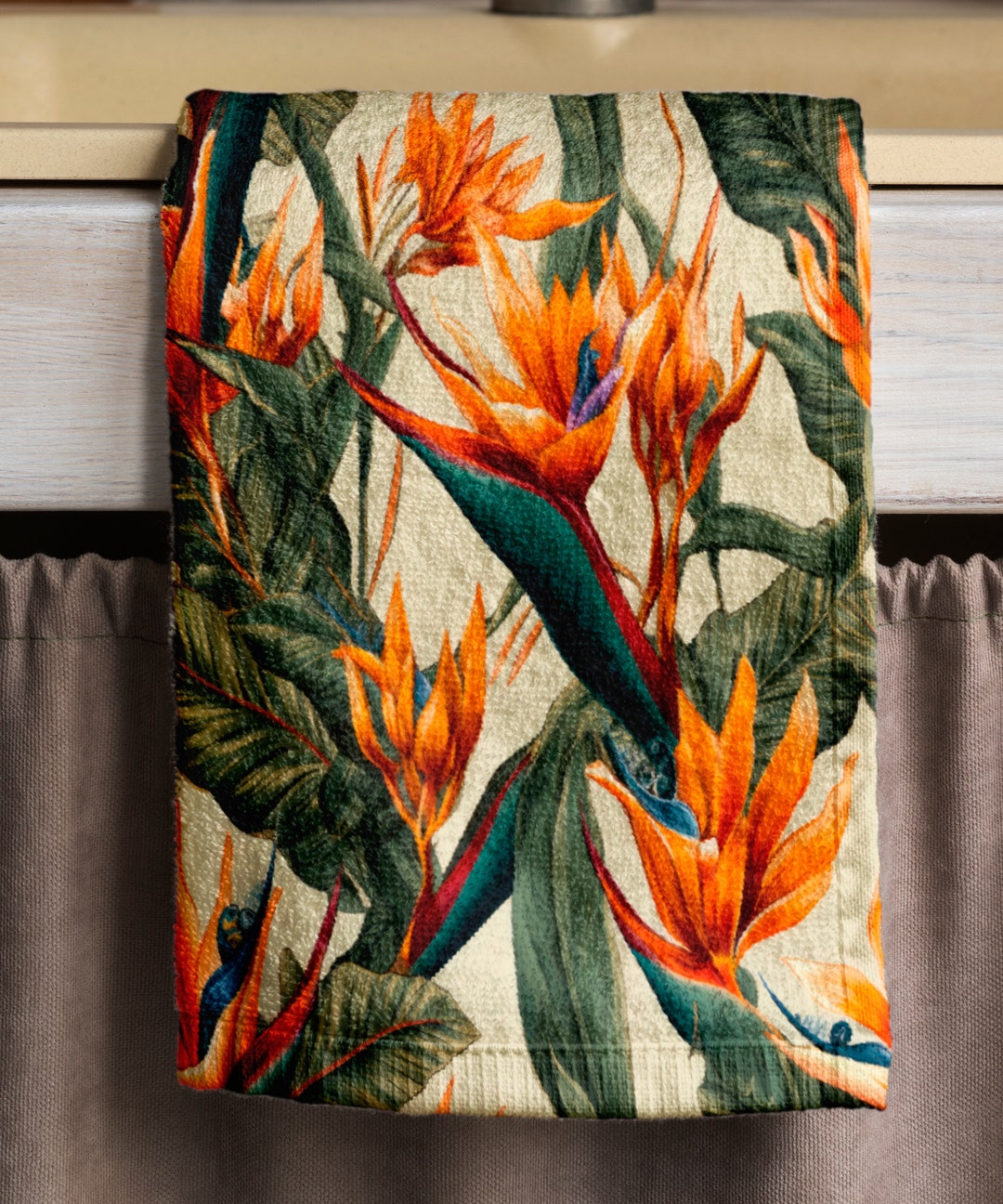 Exotic Flowers Dish Towels, Bird of Paradise Hand Towels, Colorful ...