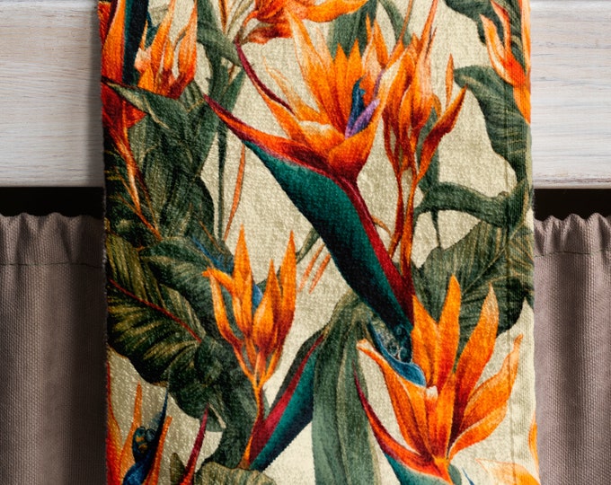 Tropical Leaves Tea Towels, Tropical Flowers Dish Towel, Exotic Leaf ...