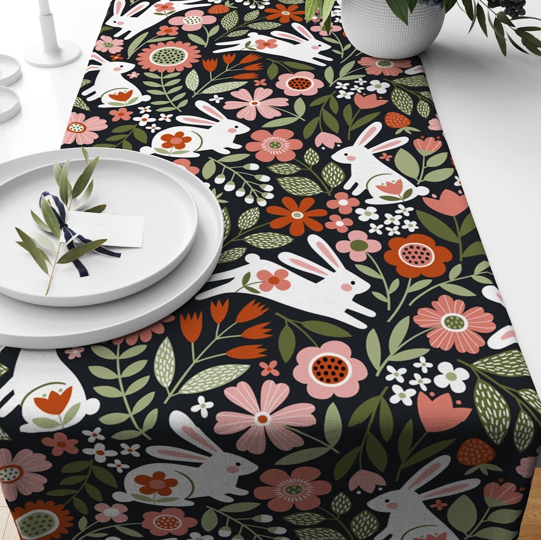 Easter Table Runner, Cute Rabbit Table Runner, Easter Kitchen Table ...