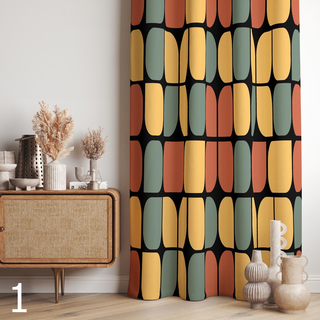 Retro Curtains, Decorative Boho Curtain, Mid Century Pattern Curtains ...