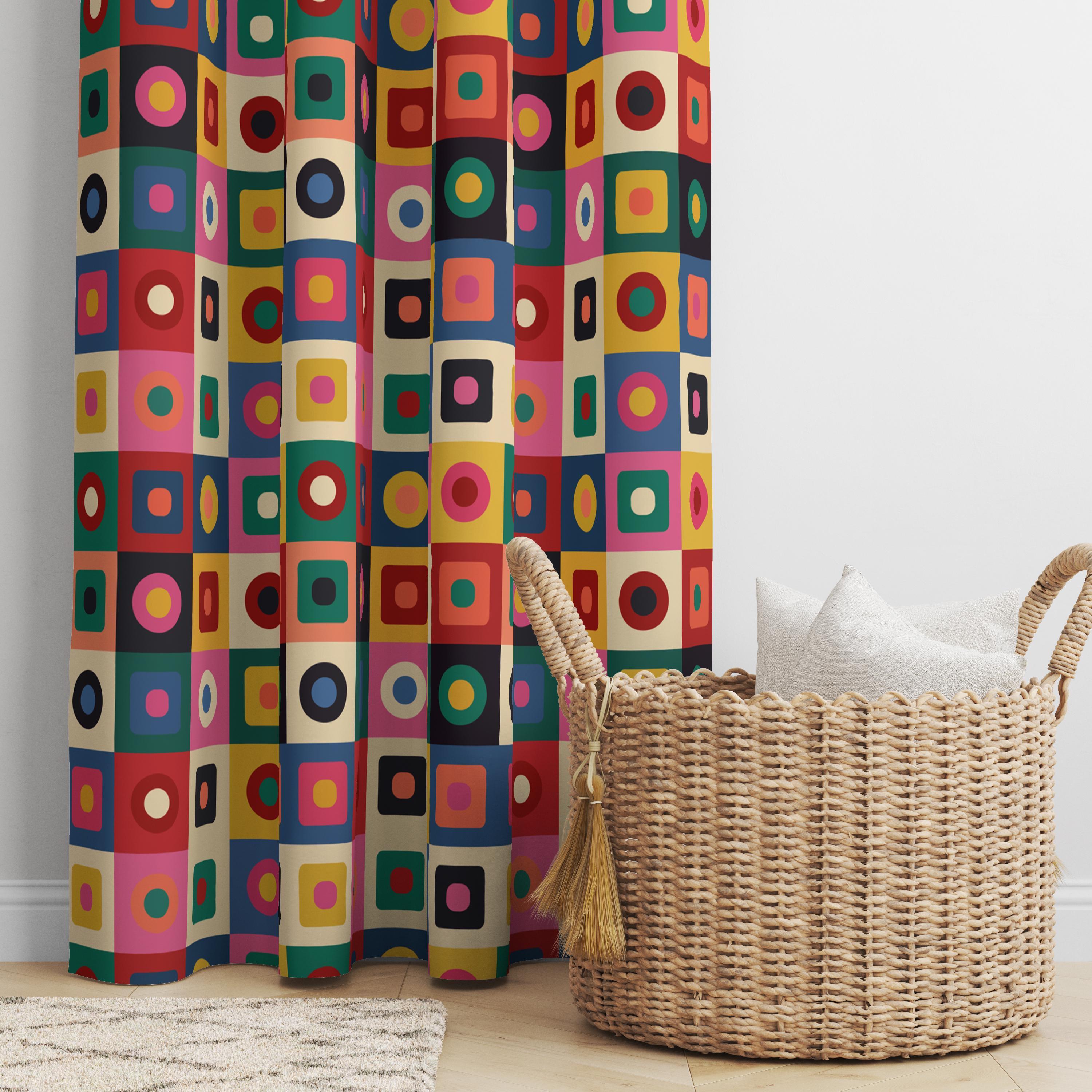 Retro Abstract Curtain Panels, Colorful 70s Window Drapes, Mid Century ...