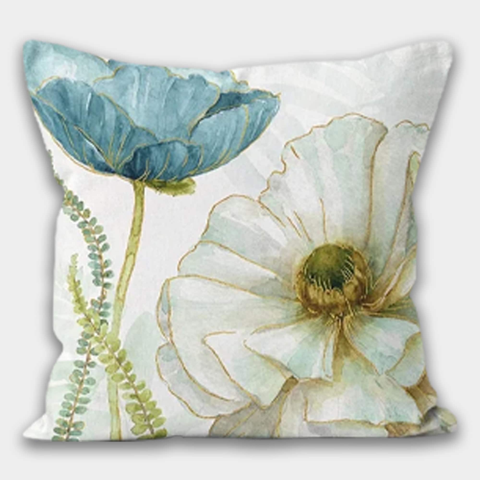 Golden Edge Blue Flower Pillowcase, Floral Pillow Cover, Floral Spring ...