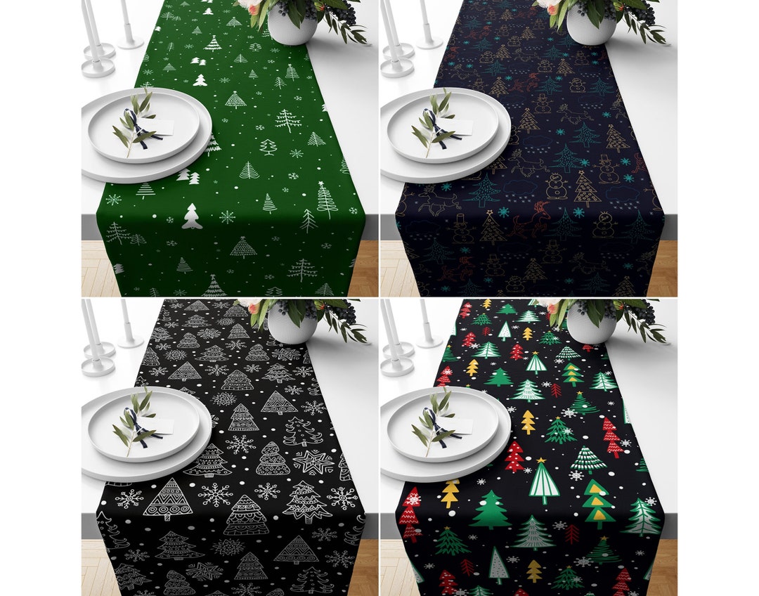 Christmas Table Runner, Xmas Trees Table Runner, Kitchen Table Runner ...