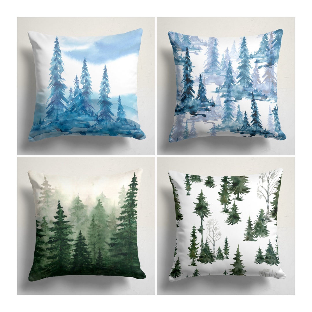 Pine Trees Cushion Cover, Winter Throw Pillow Cover, Green Pine Pillow ...