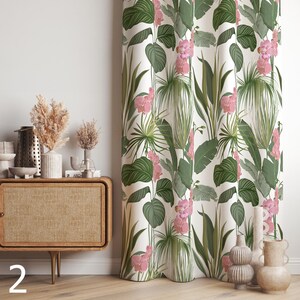 Tropical Curtains, Green Tropical Leaves Printed Drapes, Botanical ...