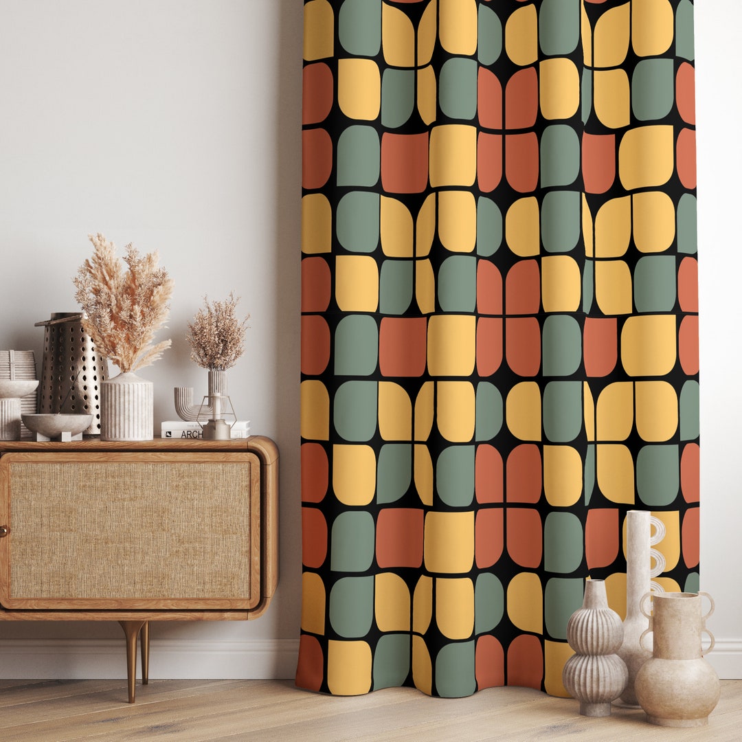 Retro Curtains, Decorative Boho Curtain, Mid Century Pattern Curtains ...